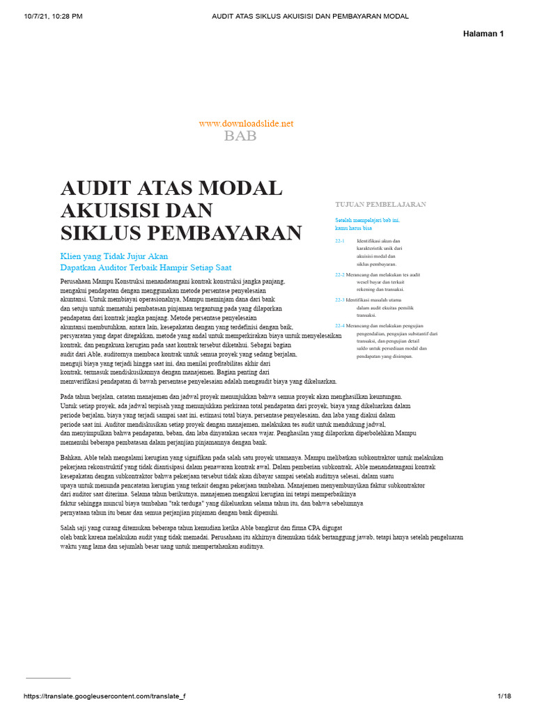 Audit Atas Siklus Akuisisi Dan Pembayaran Modal - Bab 22 | PDF | Bisnis | Pengelolaan Keuangan ...