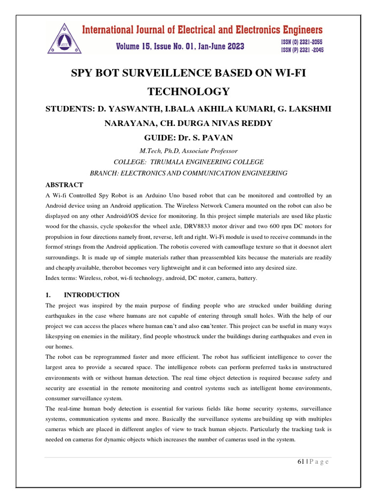 Spy Bot Surveillence Based On Wi-Fi Technology | PDF | Remote Control ...