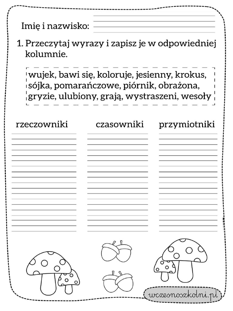 Karta Pracy Czasowniki Rzeczowniki I Przymiotniki | PDF Karta Pracy Czasowniki Rzeczowniki I Przymiotniki | PDF