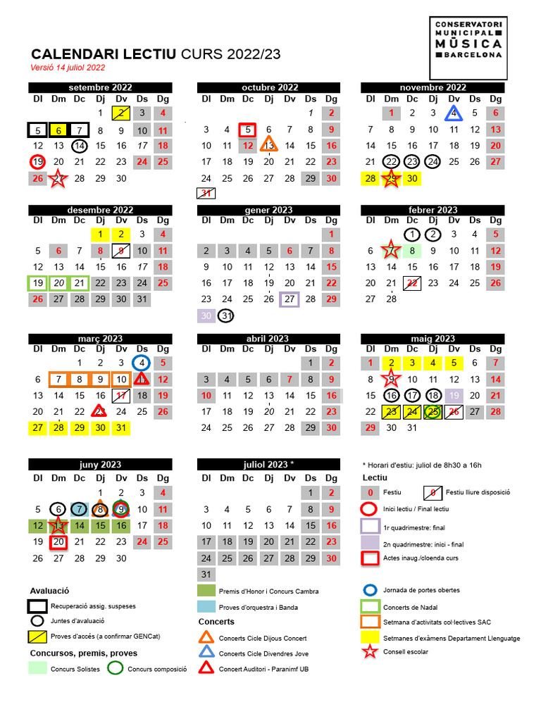 Calendari Lectiu 2022-2023 CMMB | PDF