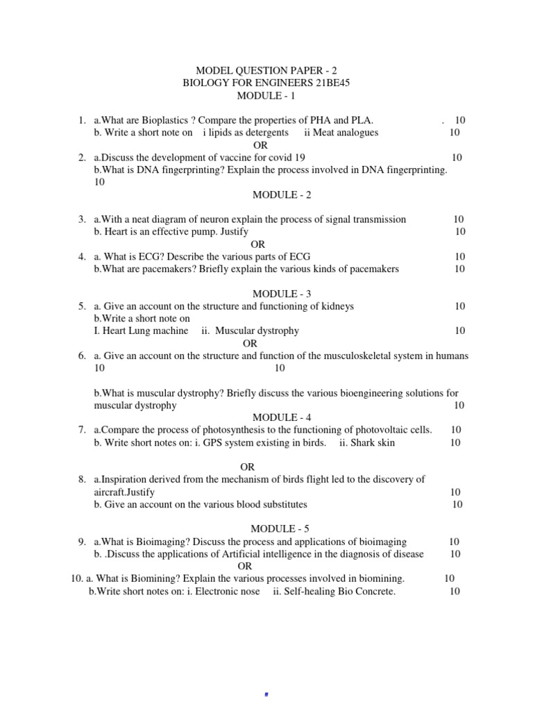 21BE451 Model Paper 2 | PDF | Biotechnology | Biology