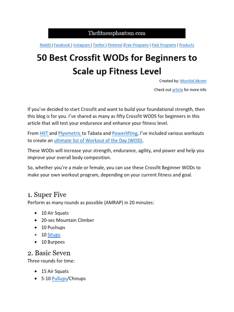 Crossfit Workouts For Beginners PDF | PDF | Kettlebell | Physical Fitness