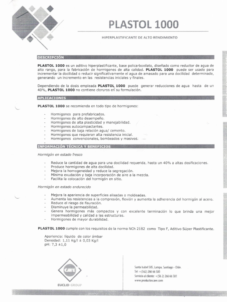 Ficha Técnica Plastol 1000 | PDF