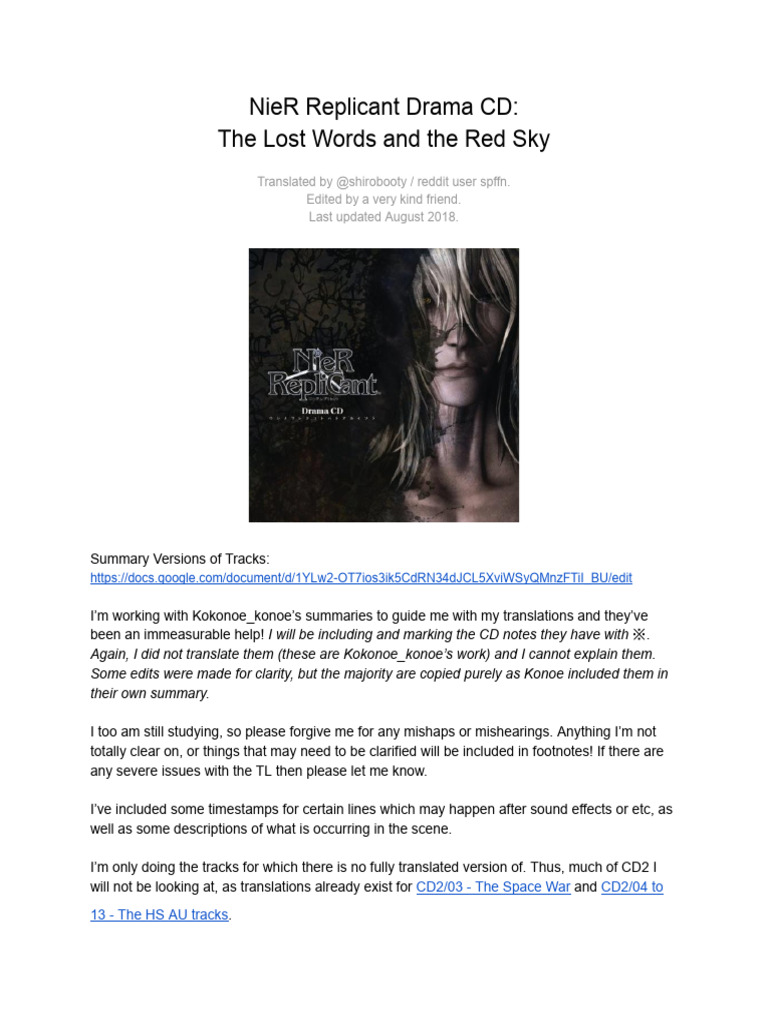 NieR Replicant: The Lost Words CD | PDF | Foreign Language Studies ...