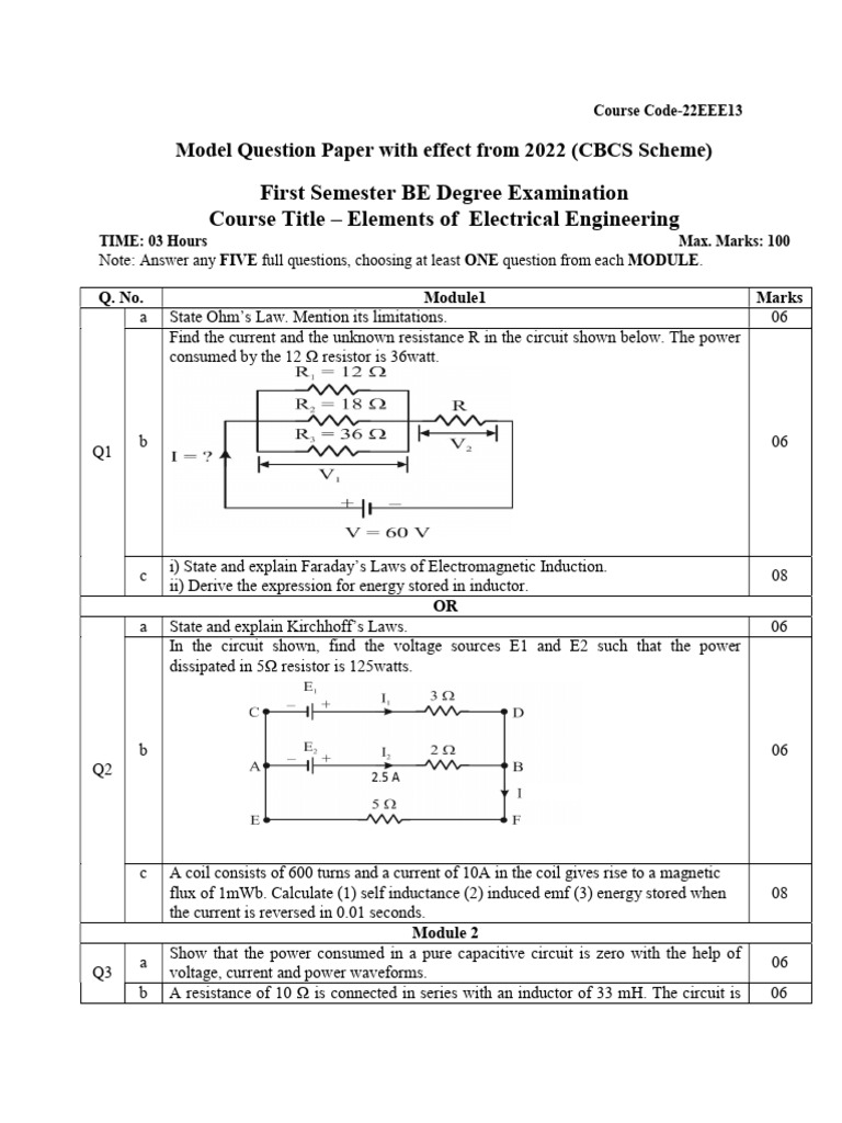 22EEE13 Elements of Electrical Engineering | Download Free PDF ...