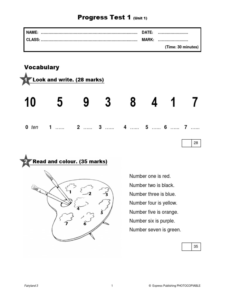 Fairyland 3 Progress Test 1 | PDF