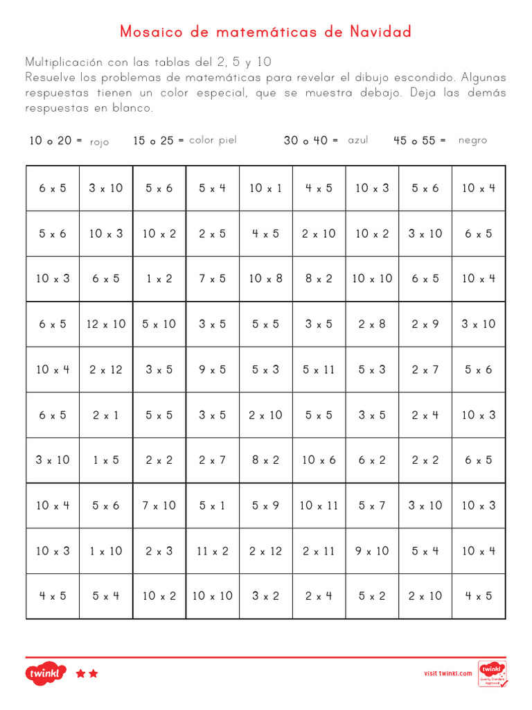 Mosaico Matemático: Tablas 2, 5 y 10 | PDF