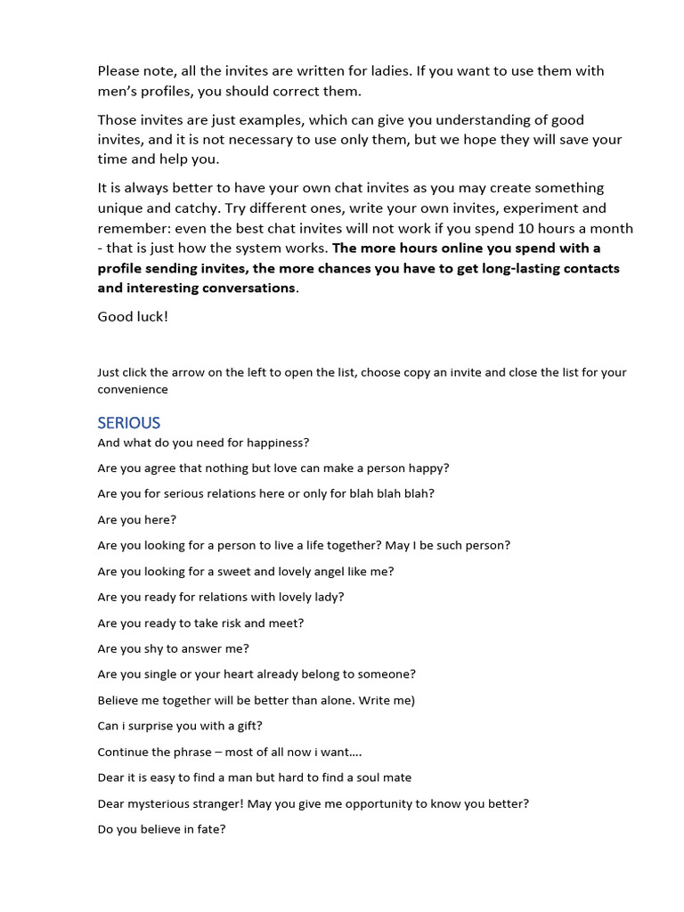 Let's Mingle Chat Invite Examples | PDF | Love