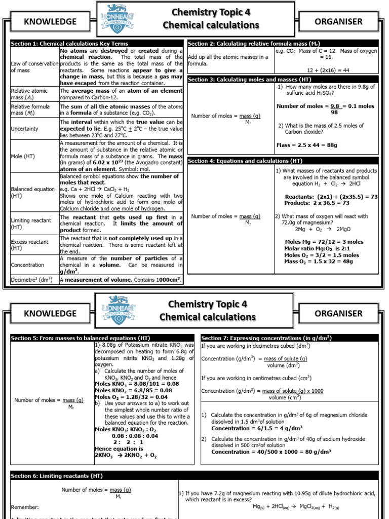 c4 Chemical Calculations | PDF | Mole (Unit) | Chemistry