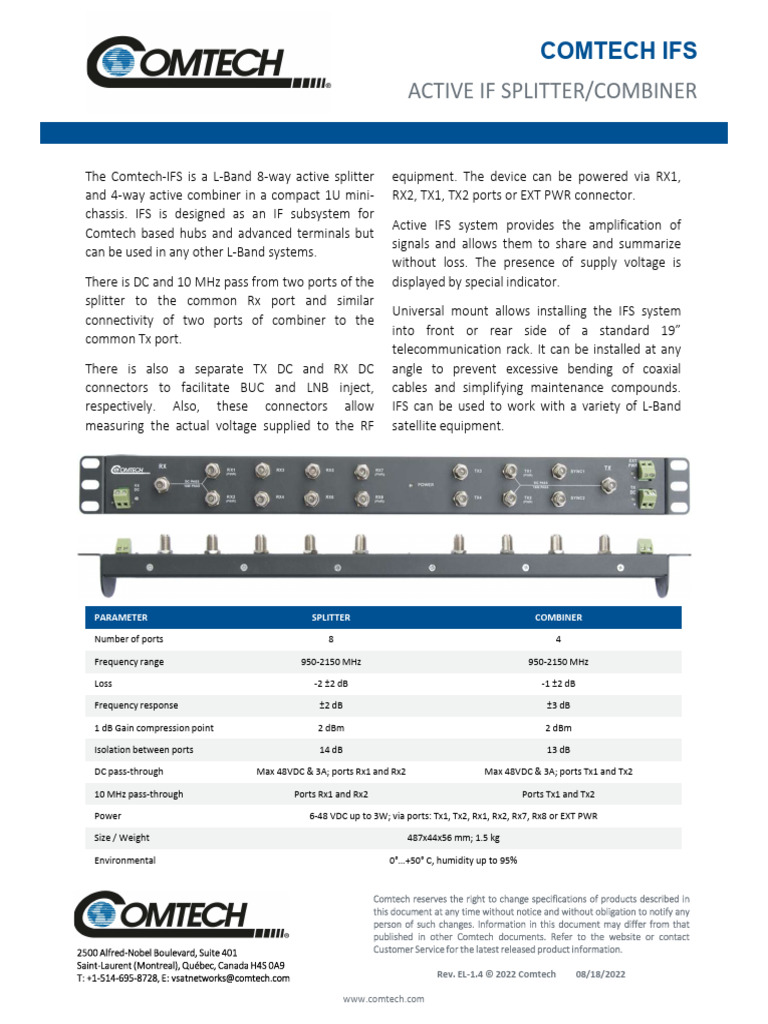 Comtech IFS REV1.4 | PDF | Decibel | Manufactured Goods