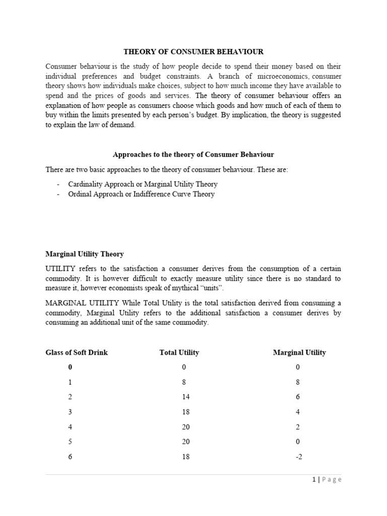 Theory of Consumer Behaviour-1 | PDF | Utility | Marginal Utility
