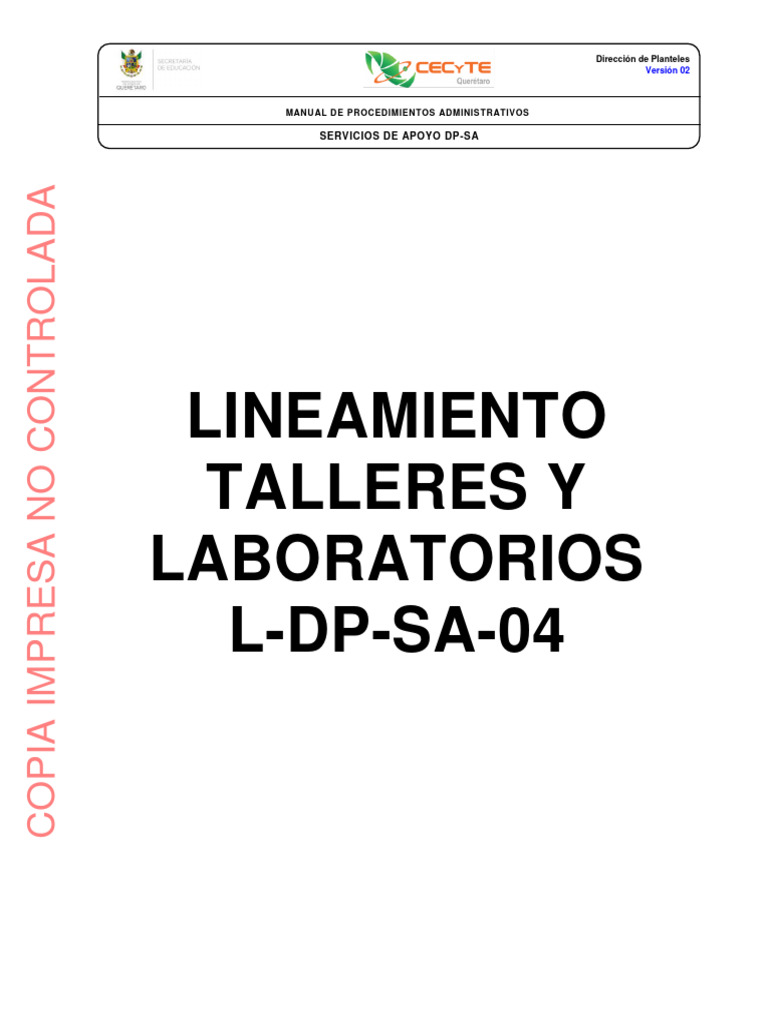 L - DP - SA Lineamiento de Talleres y Laboratorios ISO 21001 2018 - Version 02 | PDF ...