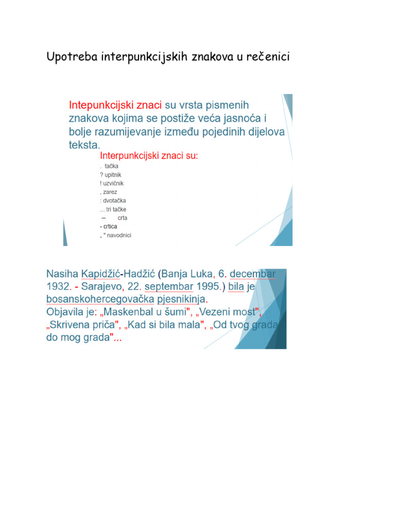 Upotreba Interpunkcijskih Znakova U Rečenici-Zapis U Svesku | PDF