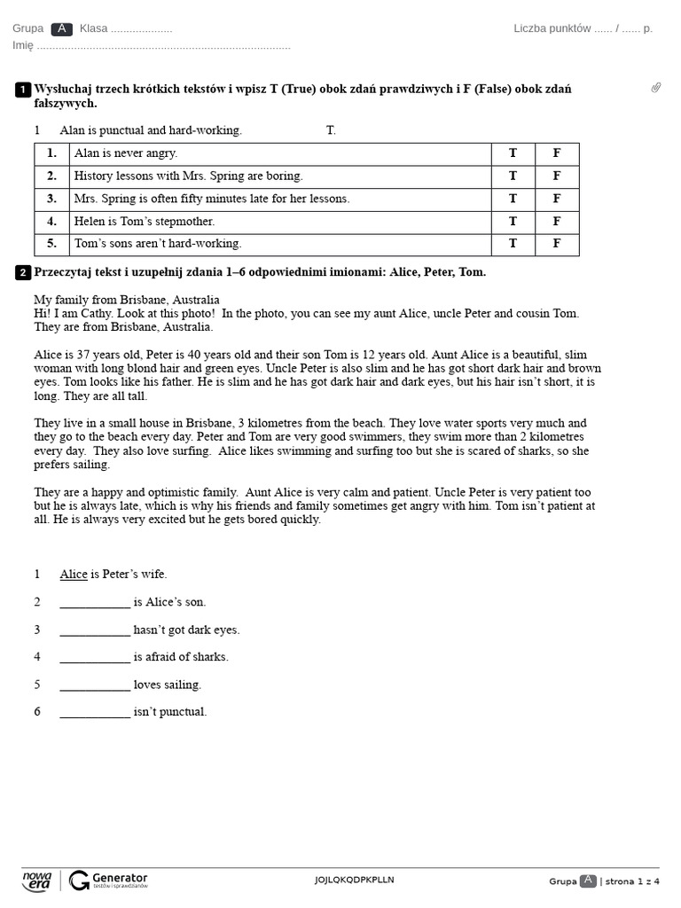 Unit 1 Test Standardowy Test (Bez Widocznej Punktacji) | PDF | Language ...