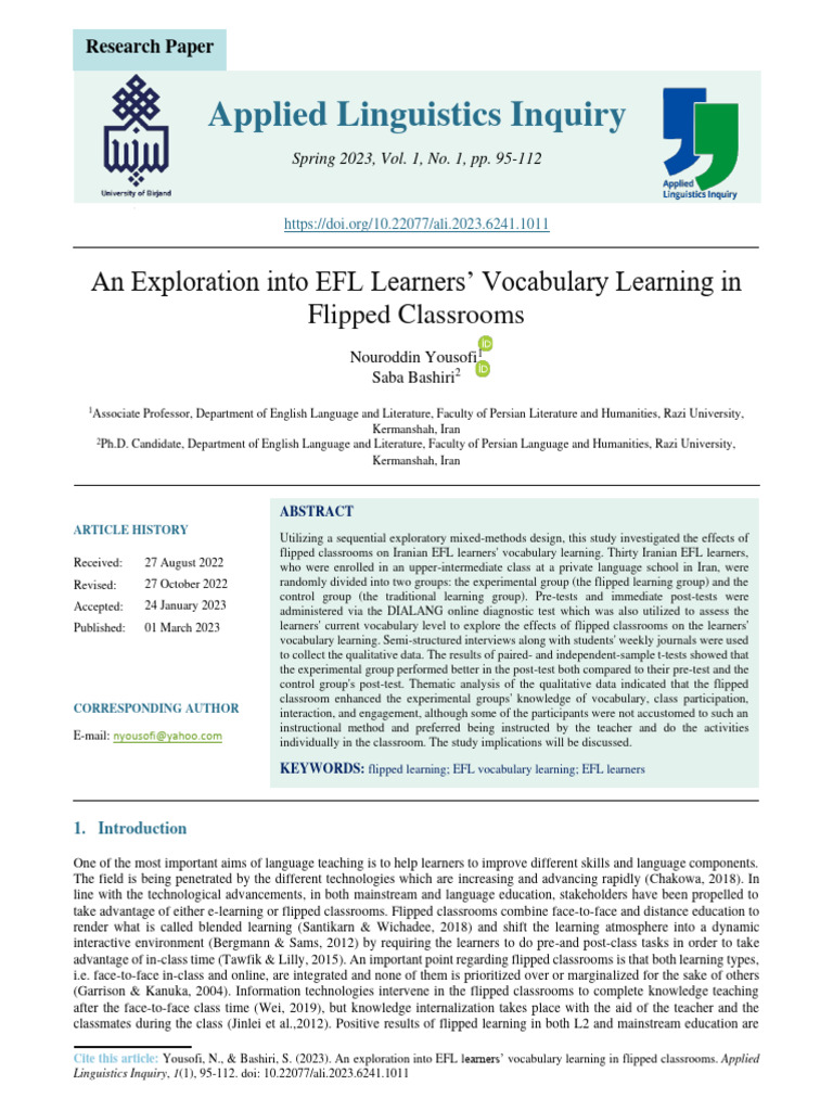 An Exploration Into EFL Learners' Vocabulary Learning in Flipped Classrooms | PDF | English As A ...