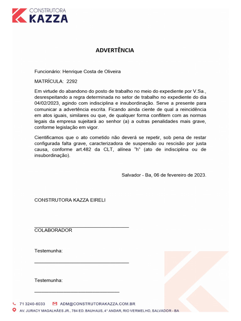MODELO - Advertência | PDF