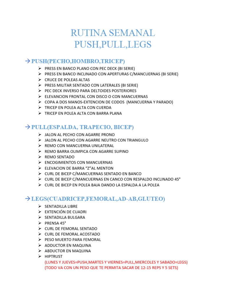 Rutina Semanal PPL | PDF