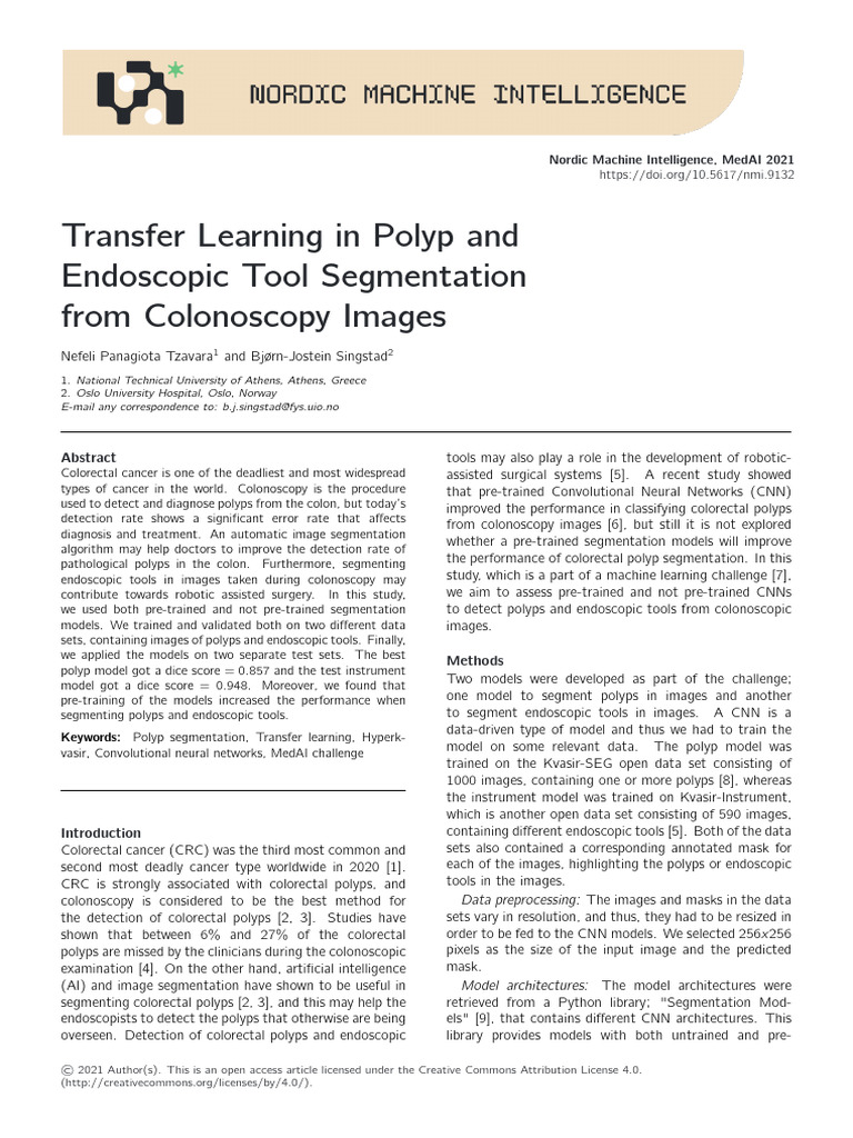 Transfer Learning in Polyp and Endoscopic Tool Segmentation From Colonoscopy Images v2 | PDF ...