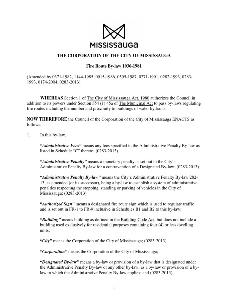 Mississauga Fire Route By-law Overview | PDF | Fine (Penalty) | Vehicles