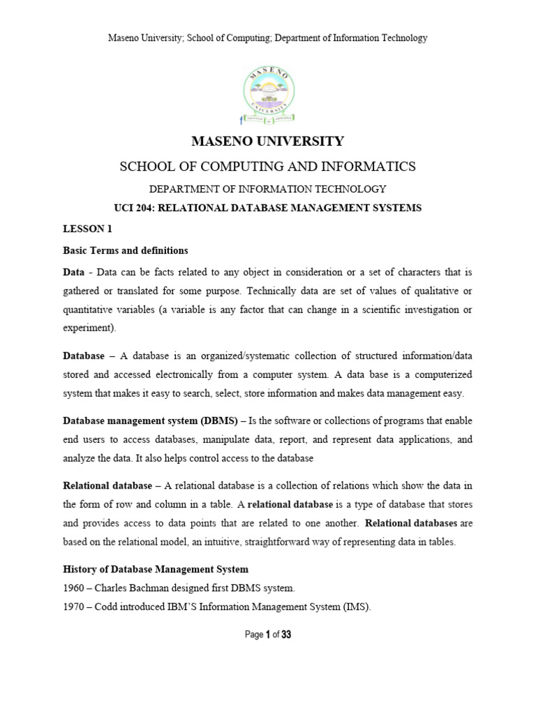 UCI 204 Notes (Education) | PDF | Relational Database | Databases