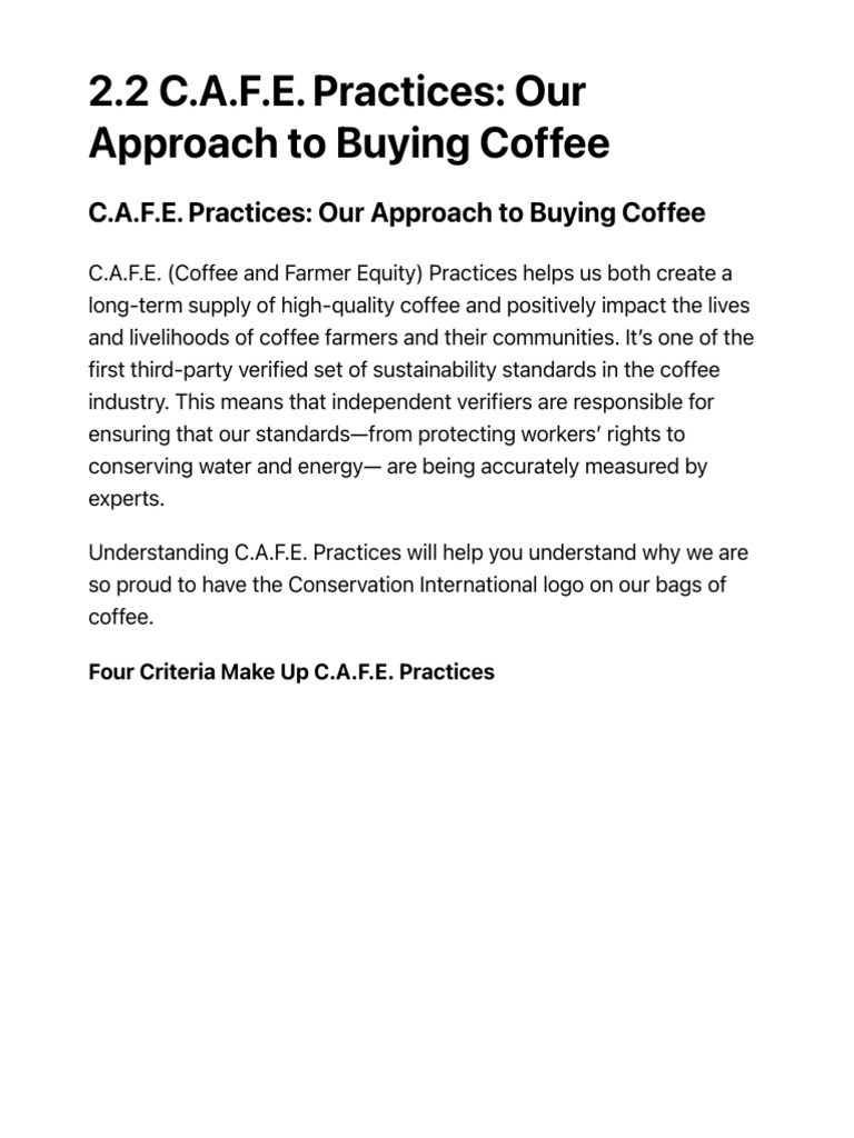 2.2 C.a.F.E. Practices - Our Approach To Buying Coffee - 2.2 C.a.F.E. Practices - Our Approach ...