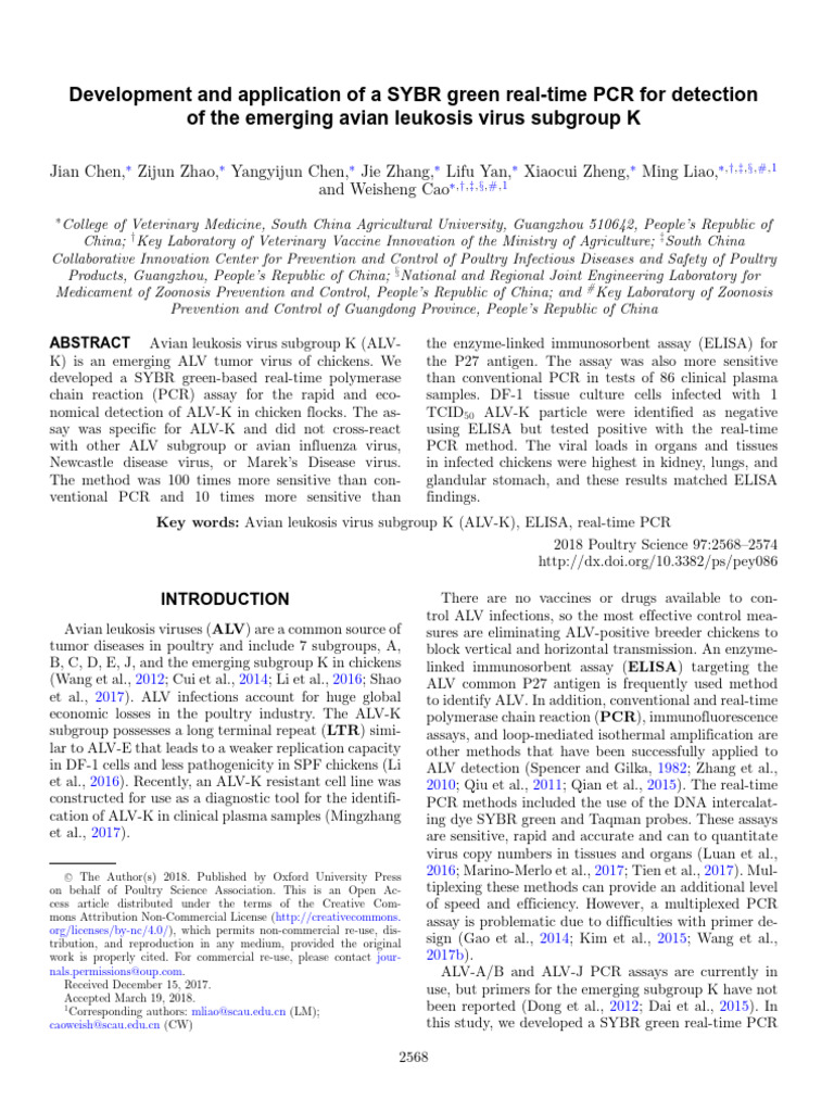 Development and Application of A SYBR Green Real Time PCR For D - 2018 - Poultry | PDF | Real ...