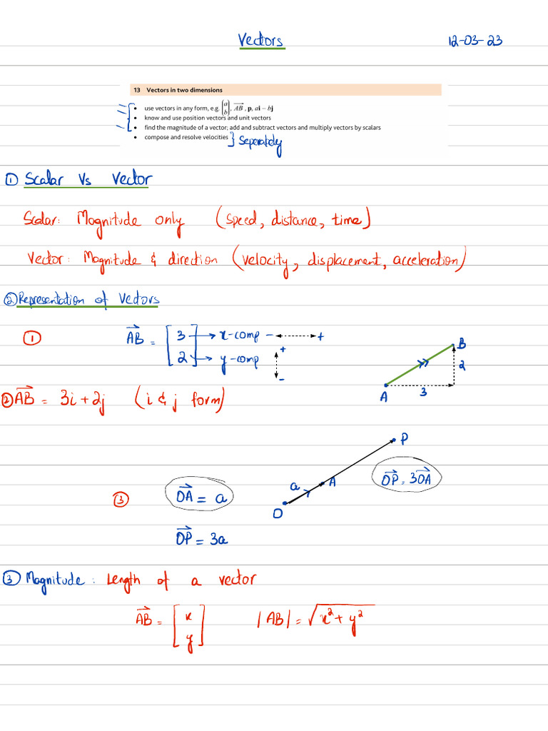 Vectors (Notes) | Download Free PDF | Speed | Velocity