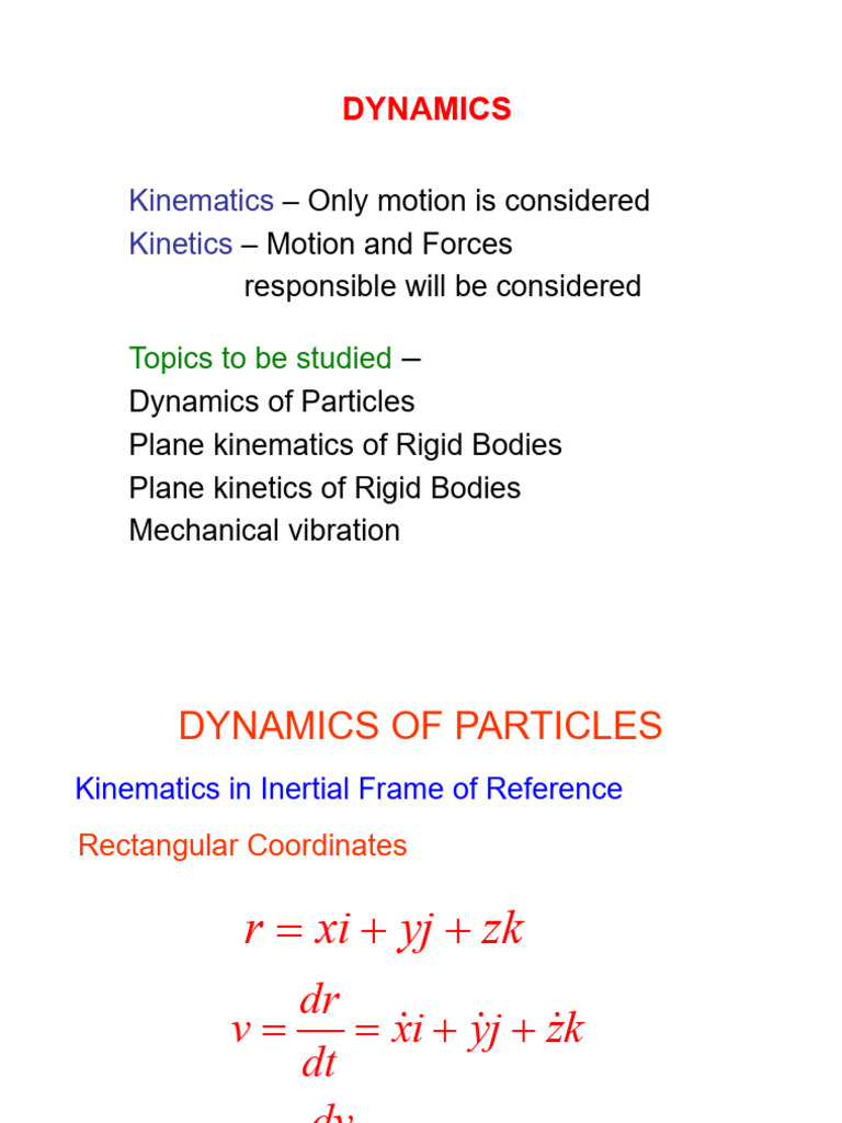 ParticleDynamics Class Part1 | PDF | Kinematics | Acceleration