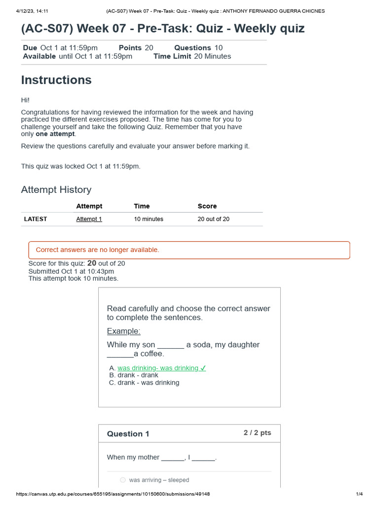 Week 07 Quiz: English Grammar Challenge | PDF
