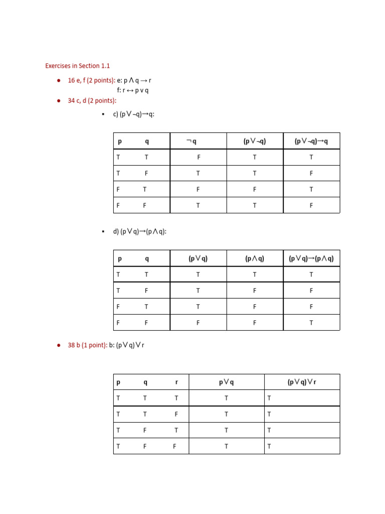 Exercises in Section 1.1 16 E, F (2 Points) : 34 C, D (2 Points) | PDF | Metalogic | Boolean Algebra