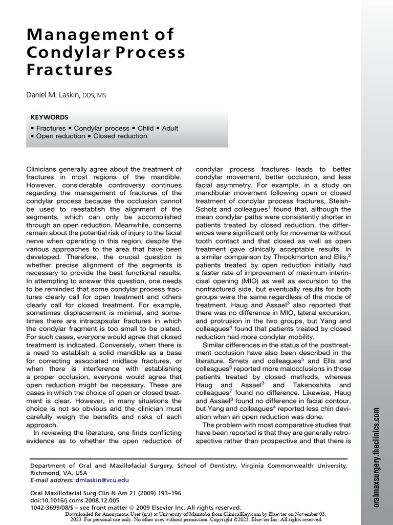 Managment of Condylar Fracture Laskin | PDF | Clinical Medicine ...