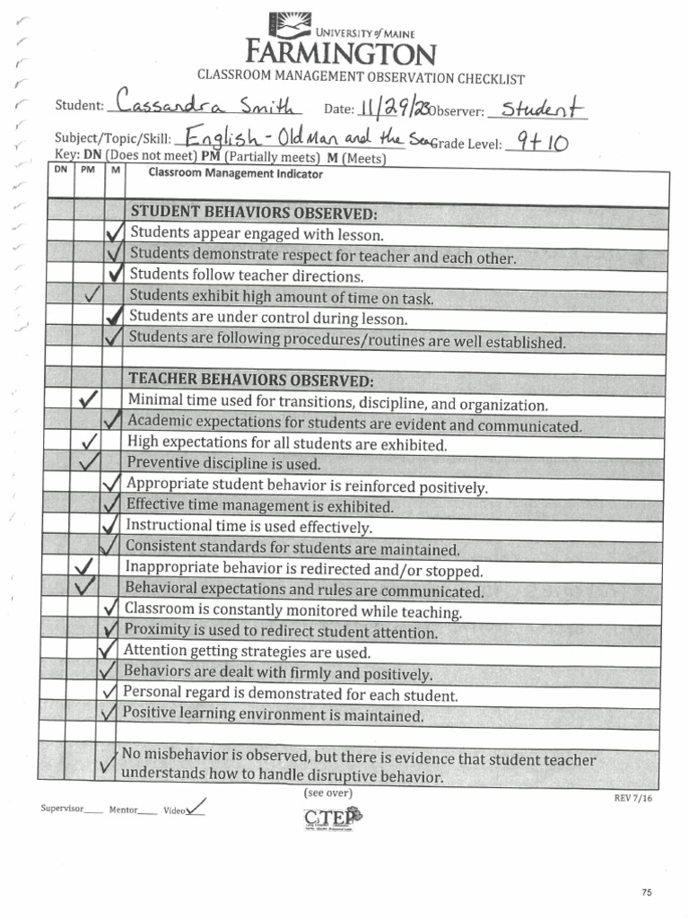 Classroom Management Observation | PDF