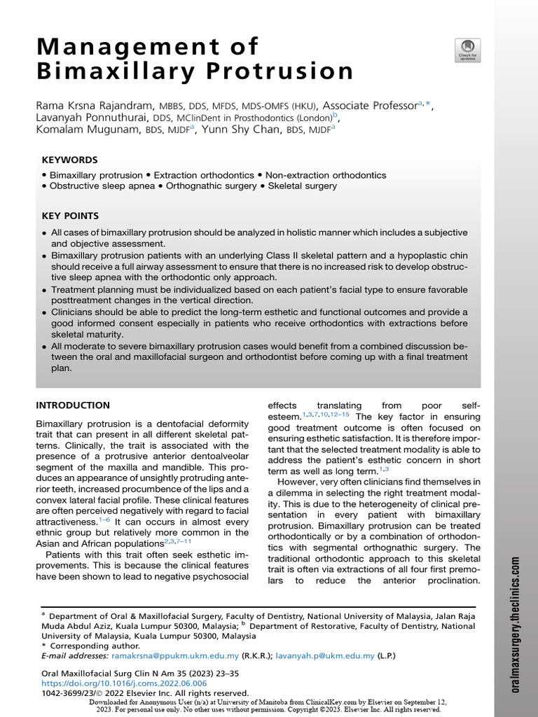 Bimaxillary Protrusion | PDF | Orthodontics | Dentistry Branches