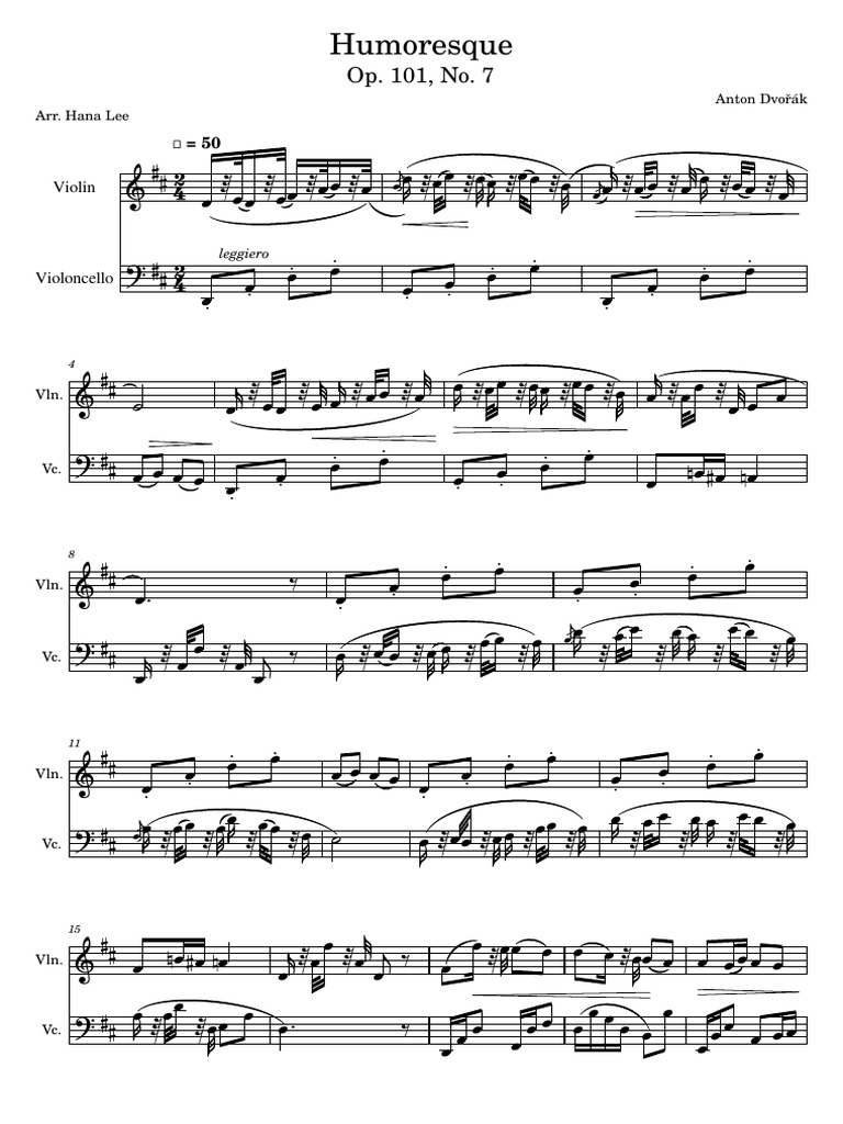 Dvorak Humoresque Violin and Cello Duet | PDF | Musical Compositions ...