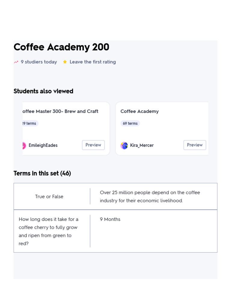 Coffee Academy 200 Flashcards - Quizlet | PDF | Coffee | Starbucks