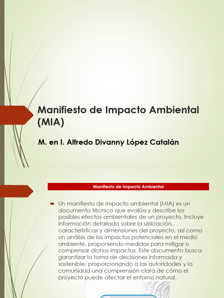 Manifiesto de Impacto Ambiental (MIA) : M. en I. Alfredo Divanny López Catalán | PDF ...