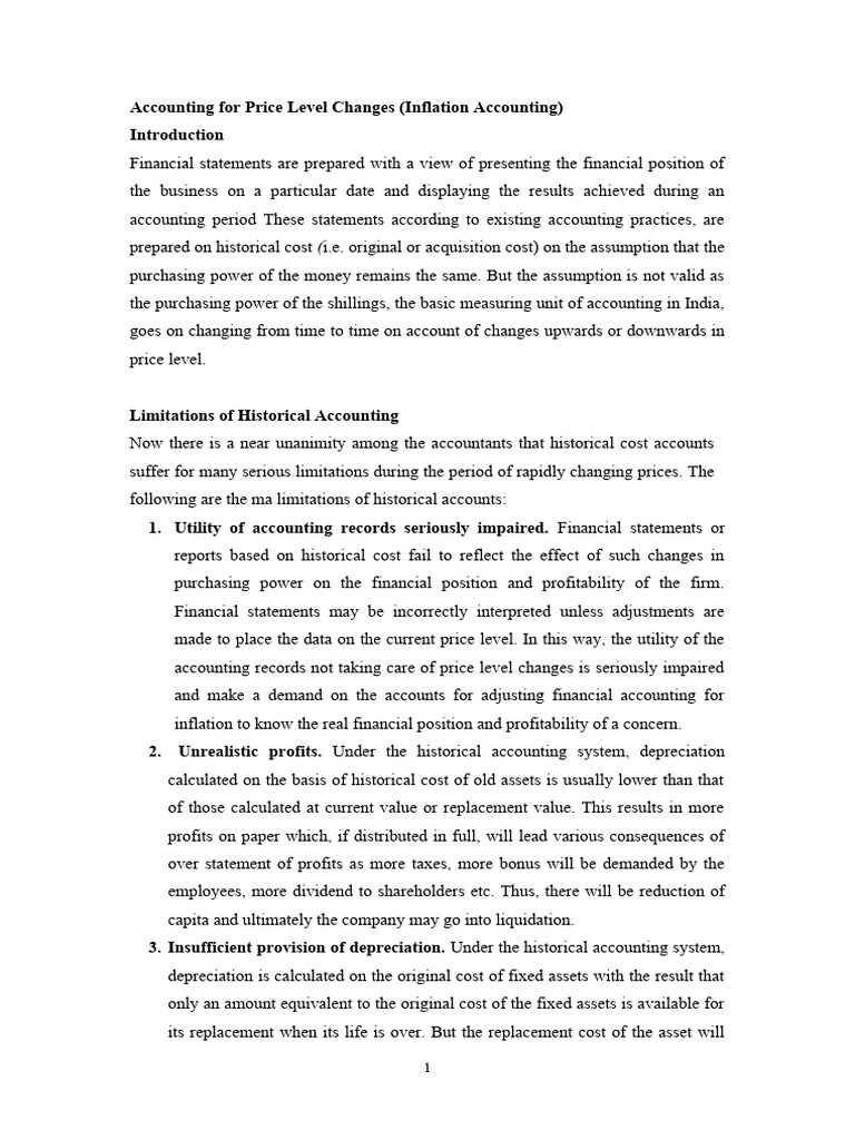 Inflation Accounting: Price Level Changes | PDF | Historical Cost ...