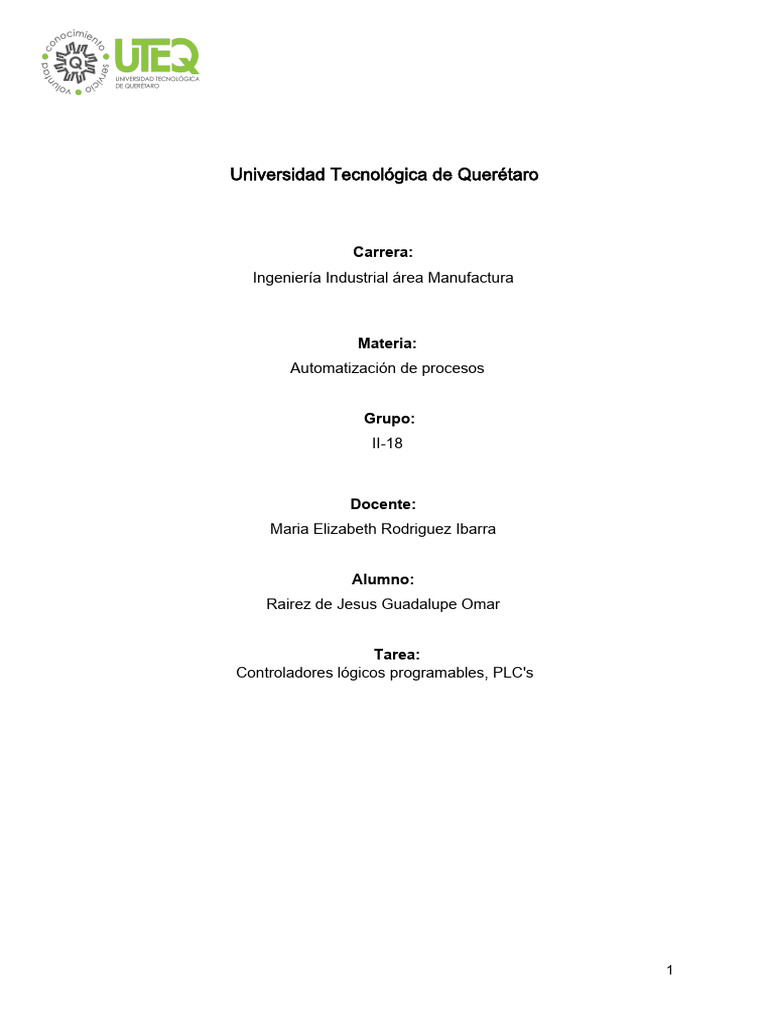 Tarea 4. Controladores lógicos programables, PLC's | PDF | Controlador lógico programable ...