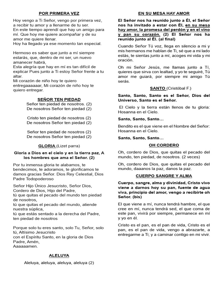 Cantos para Misa de Primera Comunión | Descargar gratis PDF | eucaristía | Cristo (título)