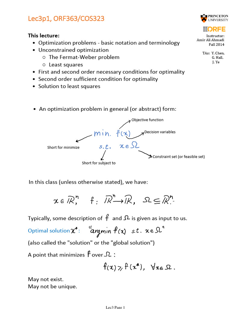 ORF363 COS323 F14 Lec3 | PDF | Mathematical Optimization | Least Squares