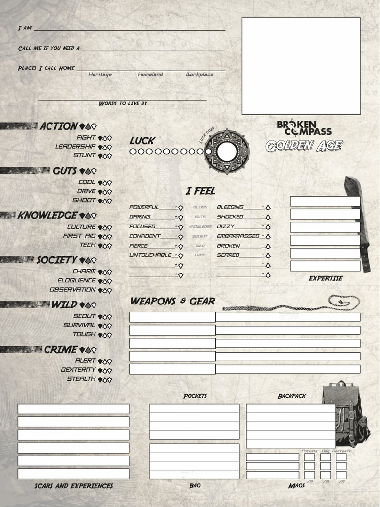 Broken Compass Golden Age Character Sheet | PDF