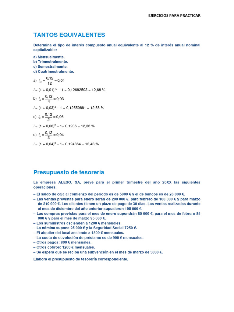 Ejercicios Practicar | PDF | Presupuesto | Dinero