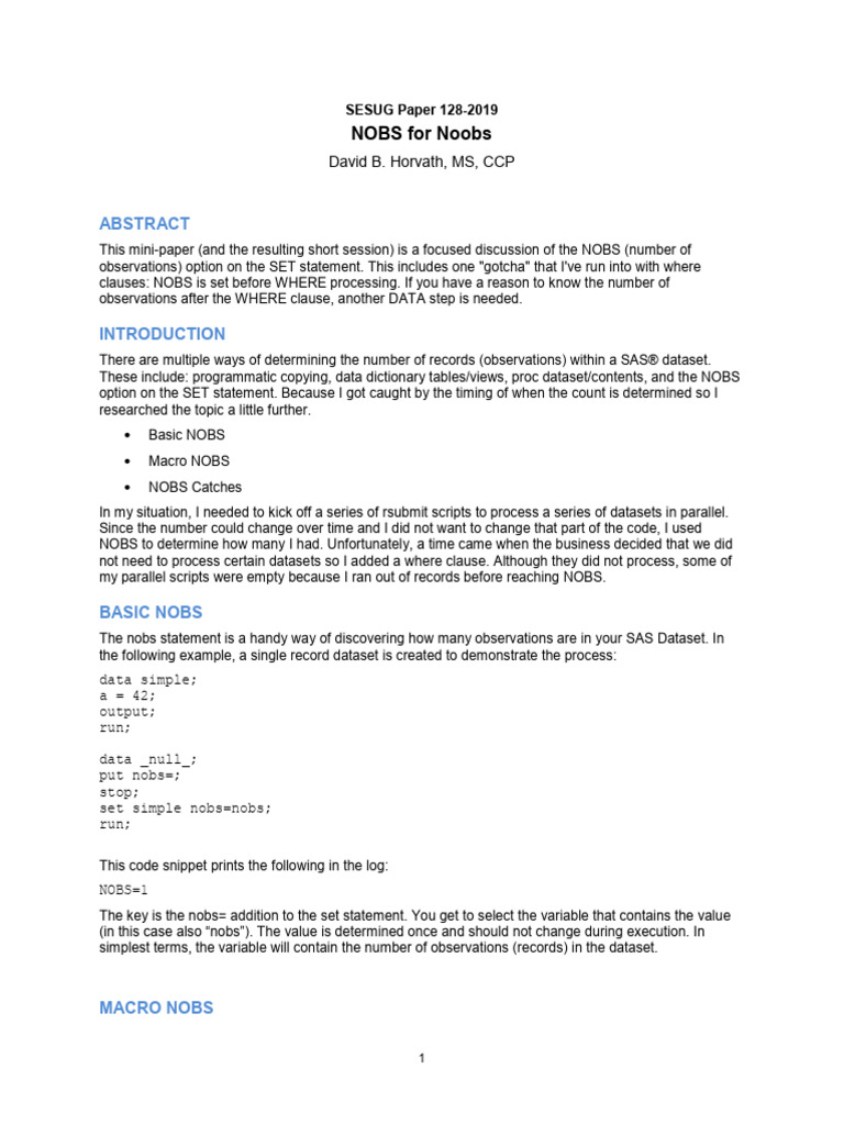 SESUG2019 Paper-128 Final PDF | PDF | Sas (Software) | Data