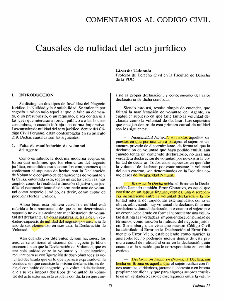 Causales de Nulidad del Acto Jurídico | PDF | Nulo (ley) | Teoría