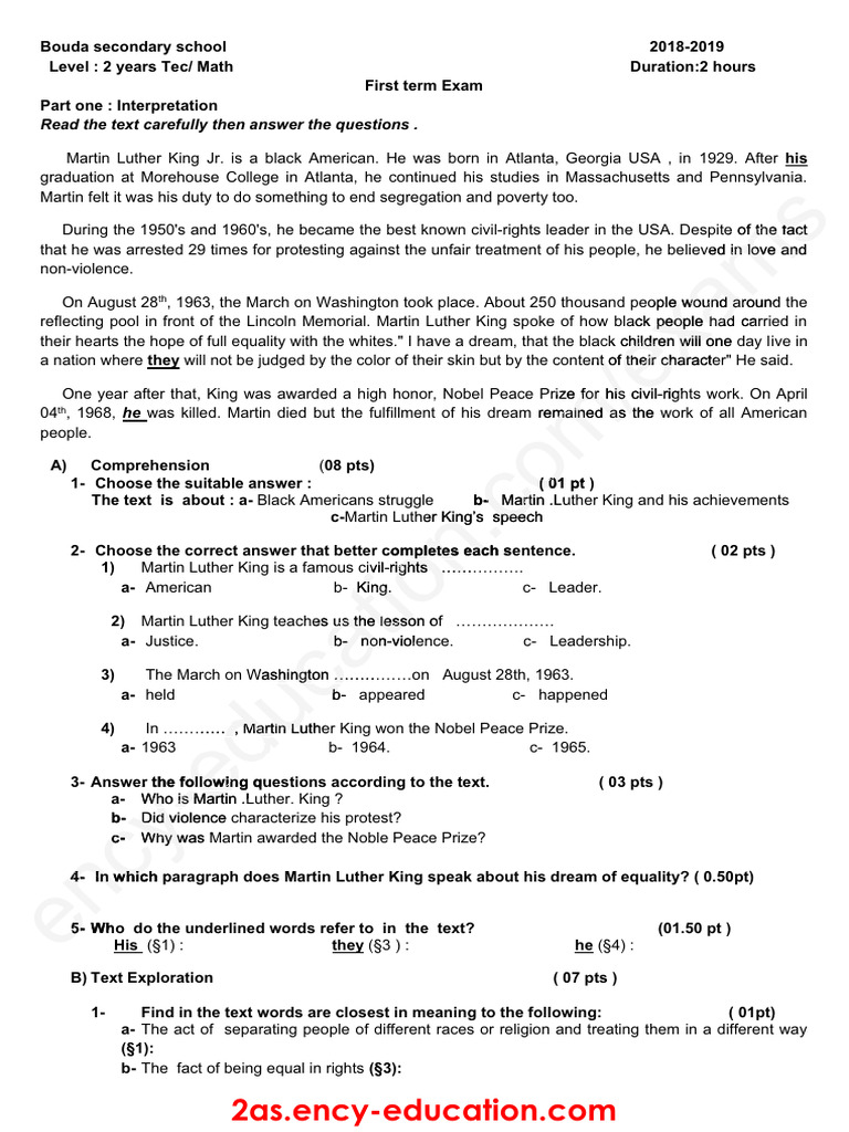 English Past Paper For BEM Test Anglais-589521 | PDF | Nelson Mandela ...