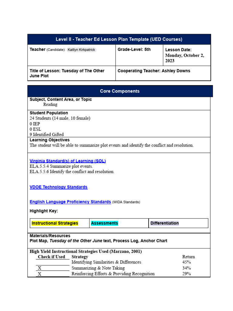 Ued 496 Kirkpatrick Kaitlyn Lessons Plan 3 | PDF | Learning | Lesson Plan