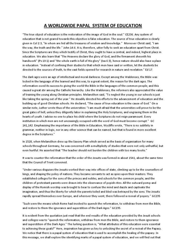 A Worldwide Papal System of Education | PDF | Pope | Revelation