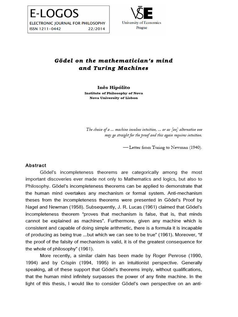 Godel On Mathematician S Mind and Unsolv | PDF | Mathematical Proof ...
