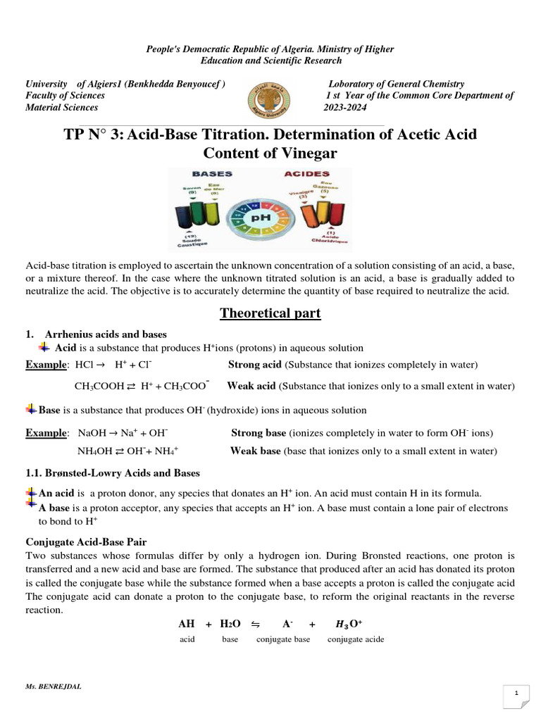 Lab Manual NÂ3 2023 Acid Base Titration | PDF | Acid | Chemistry