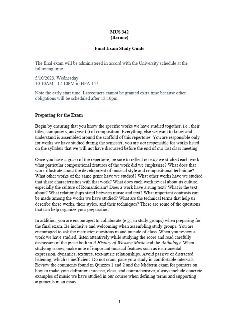 MUS342 Final Exam Study Guide SP2023 | PDF | Robert Schumann | Romanticism